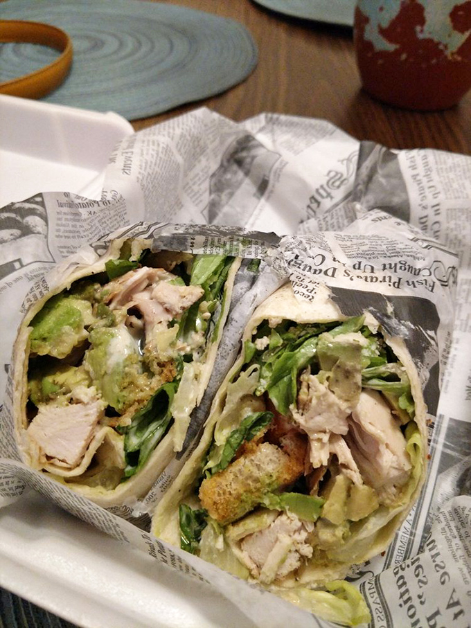 Their chicken Caesar wrap isn't just lunch&mdash;it's a perfectly portable flavor bomb wrapped in newspaper like a delicious present to yourself.