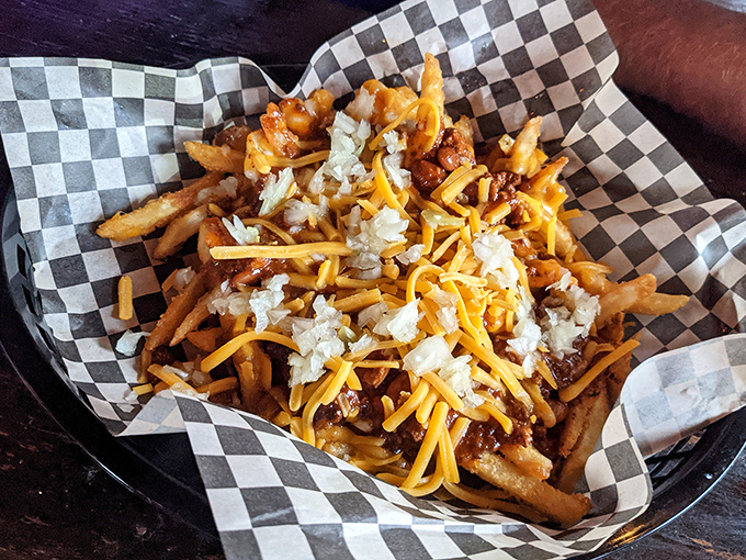 These chili cheese fries aren't just a side dish &ndash; they're the main event that might require a fork, napkins, and possibly a bib.