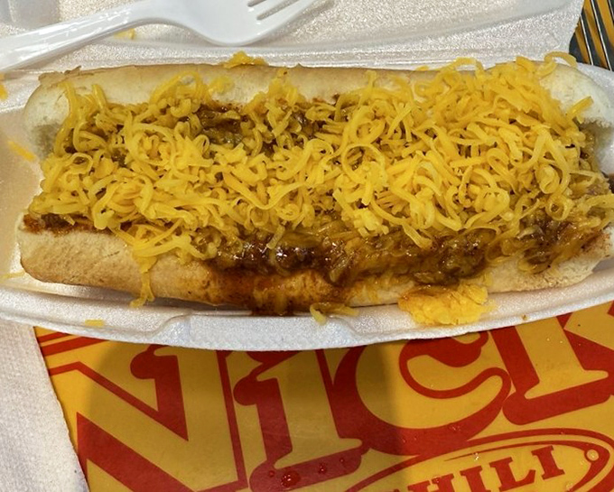 Chili dogs done right&mdash;where the cheese melts into the chili, which melts into the bun, creating that perfect harmony that makes you forget about cholesterol counts.