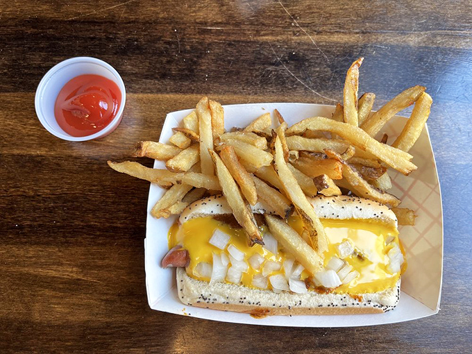 Wrapped for maximum flavor retention, this Italian beef sandwich and fries combo is Chicago's version of a perfect lunch date.