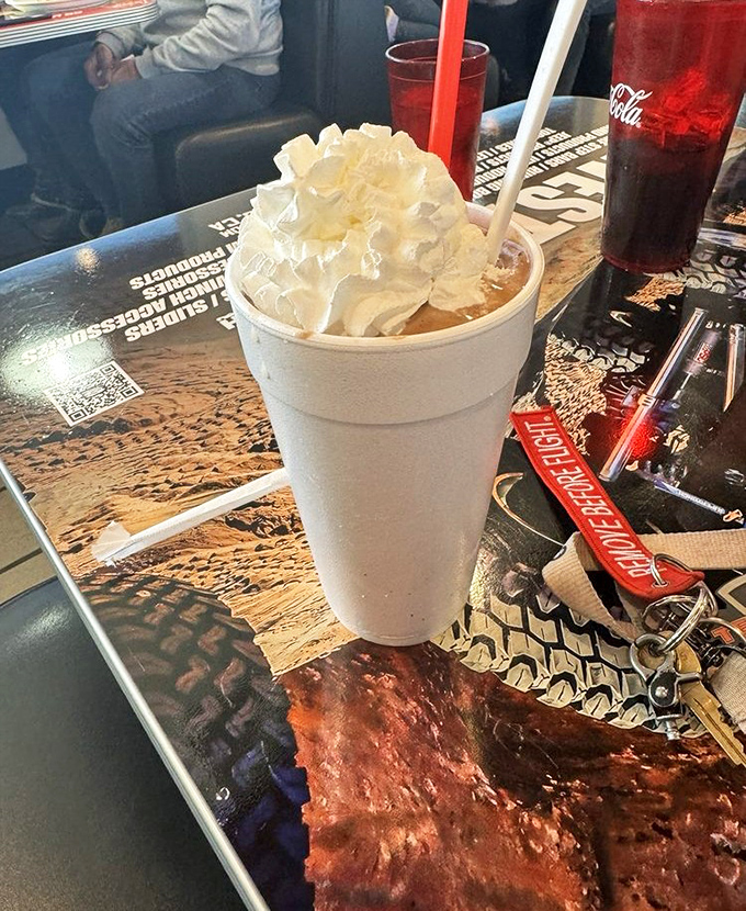 A milkshake so thick you'll get an arm workout with your dessert. The whipped cream mountain on top is basically the Everest of dairy delights.