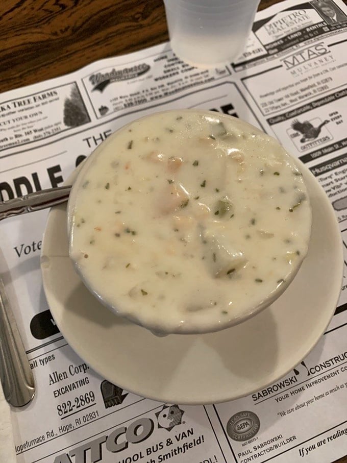 New England in a bowl. This creamy chowder isn't just soup – it's a regional handshake that warms you from the inside out.