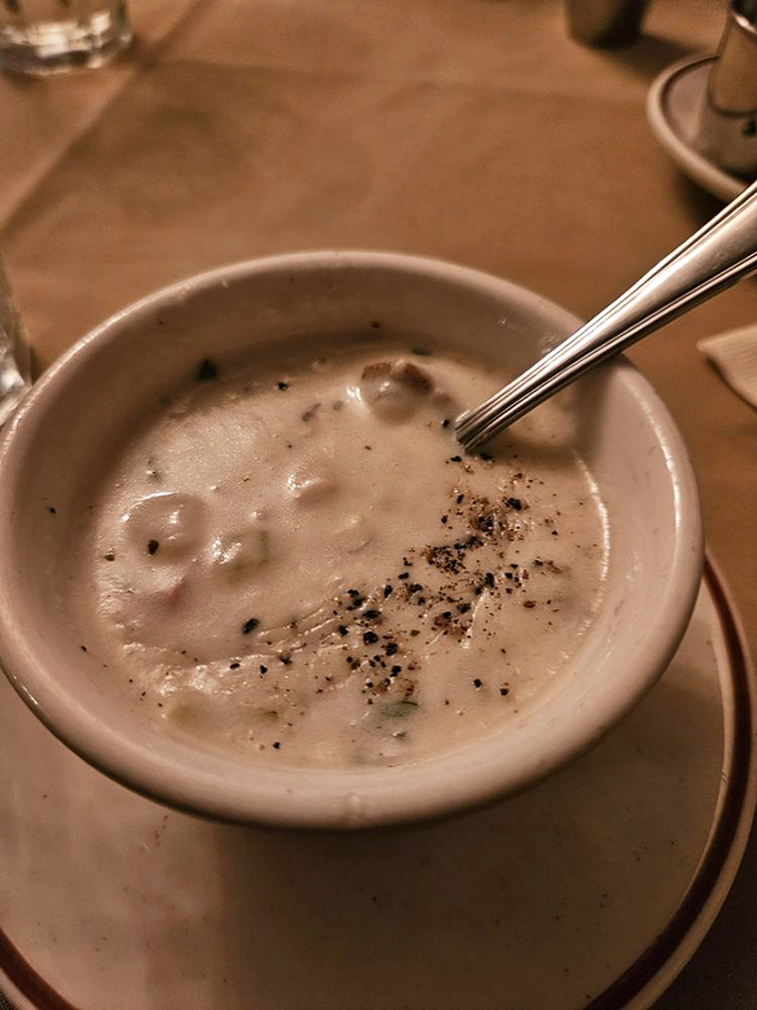 Clam chowder that strikes the perfect balance between creamy indulgence and oceanic flavor – comfort food that tastes like the California coast.