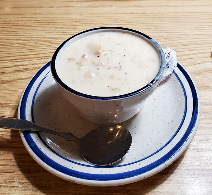 A cup of clam chowder that proves Idaho knows its way around seafood too &ndash; creamy, hearty, and worth the drive from either coast.