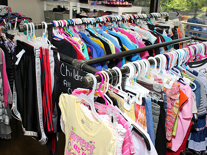 The children's clothing section bursts with color like a rainbow after a storm. Little fashionistas can dress well without breaking their piggy banks.