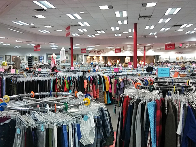 A sea of clothing where fashion from every decade mingles democratically. That vintage leather jacket you've been dreaming of? It's probably hiding here.