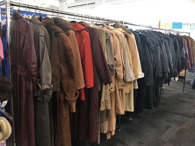 Coats from every decade hang like a timeline of American fashion &ndash; shoulder pads included, thankfully.