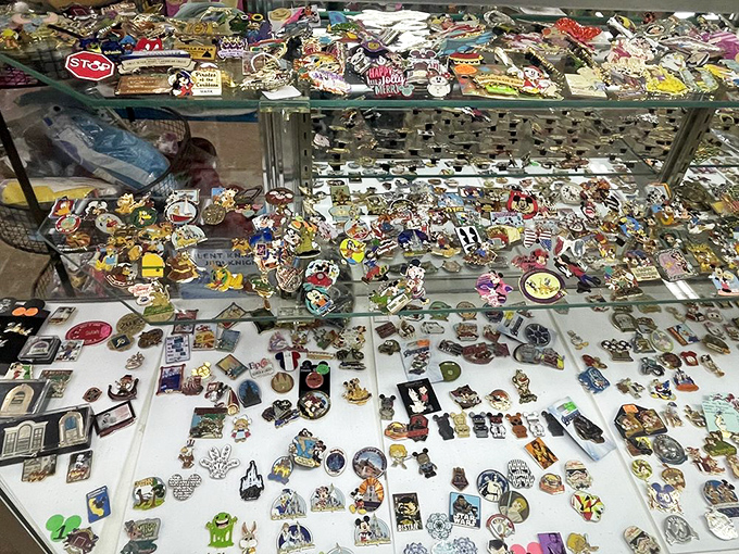 Disney, sports teams, and cartoon characters frozen in enamel. Each pin tells a story—or at least pretends to when nobody's listening.