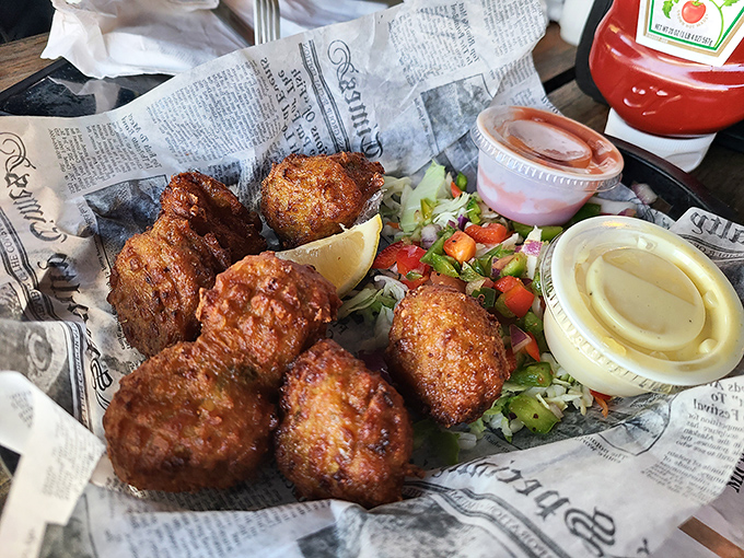 Conch fritters that crunch like your favorite childhood memory before giving way to tender, flavorful bites of Keys tradition.