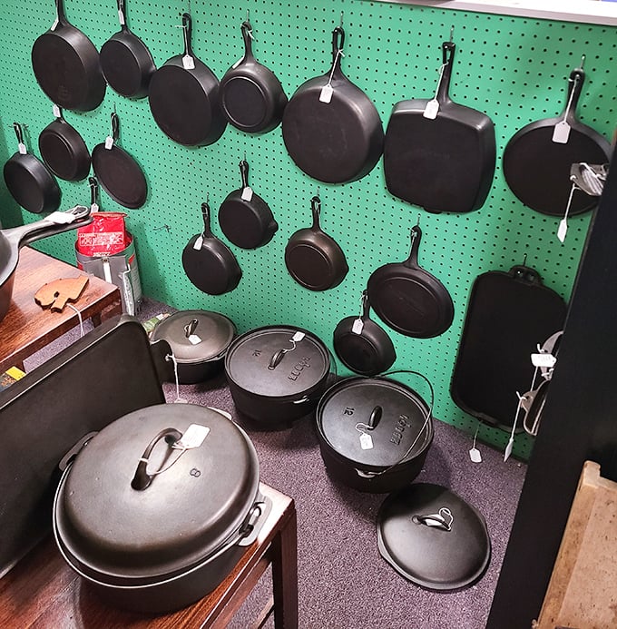 Cast iron heaven! These seasoned beauties have cooked thousands of meals and still have centuries of cornbread and fried chicken in their future.