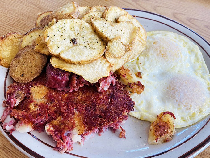 The legendary corned beef hash&mdash;a glorious mosaic of crispy edges and tender centers that makes alarm clocks worthwhile.