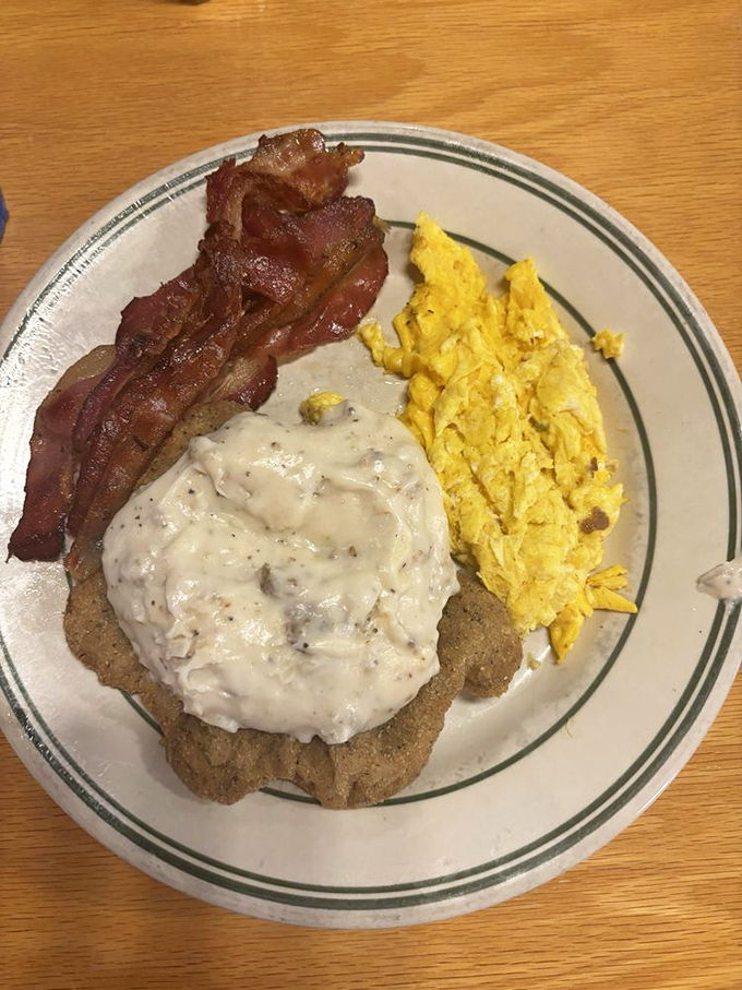Country fried steak with gravy &ndash; because sometimes breakfast should be hearty enough to fuel a space shuttle launch.