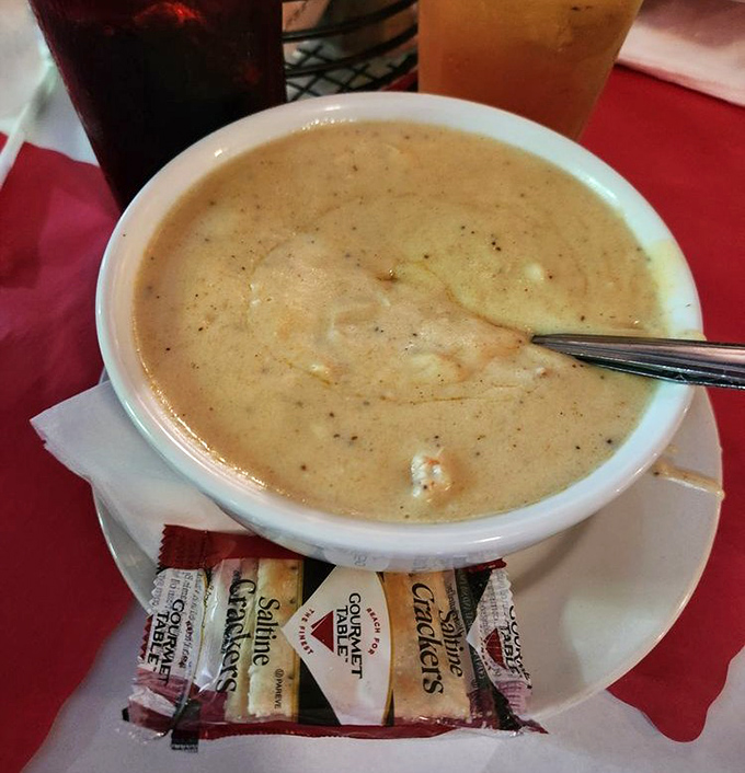 Cream of crab soup that's practically a religious experience&mdash;velvety, rich, and studded with enough crab meat to make you question all other soups.