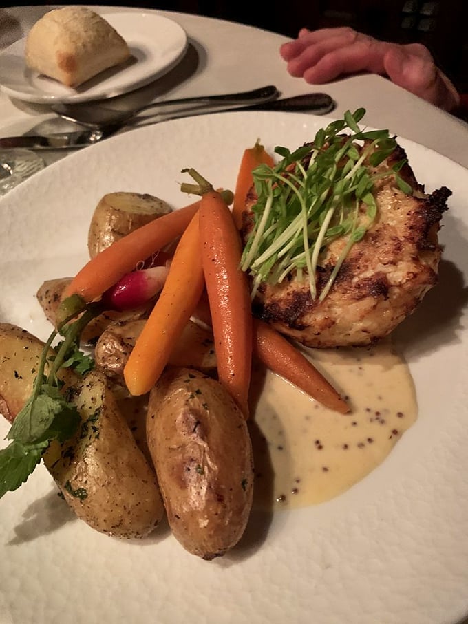 Not just another pretty plate&mdash;this perfectly seared protein surrounded by seasonal vegetables proves that Lancaster knows sophistication beyond buggy rides.