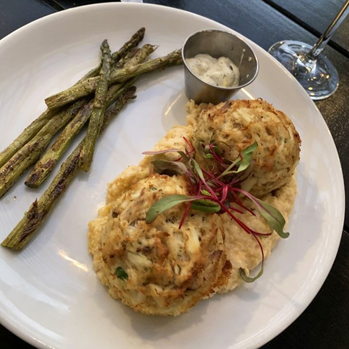 These crab cakes have the perfect ratio of crab-to-everything-else (which is mostly more crab). The asparagus is just there to make you feel virtuous.