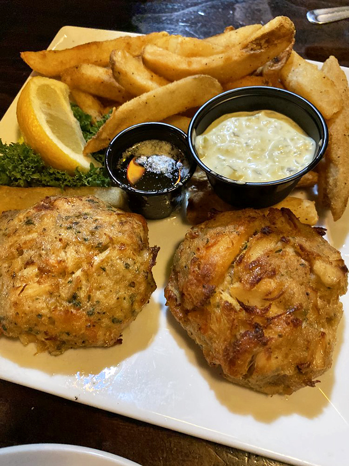 These crab cakes contain so much actual crab meat, they barely need the accompanying tartar sauce.