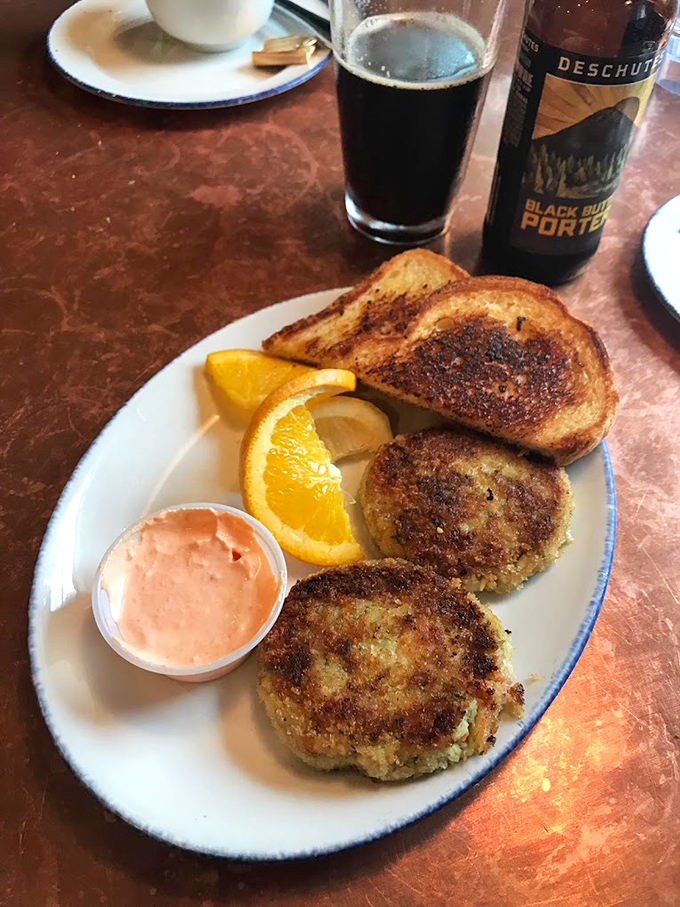 What happens when crab cakes achieve perfection? They pose with a Black Butte Porter for this delicious still life that screams "Oregon coast."