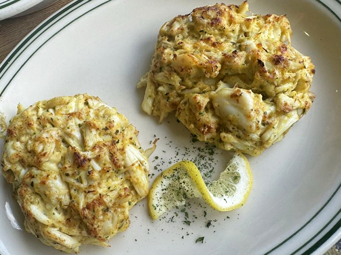 These crab cakes contain actual crab&mdash;revolutionary concept, perfectly executed, Maryland pride on a plate.