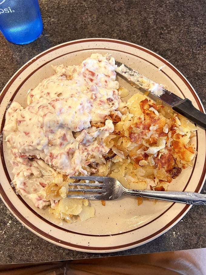 Cream chipped beef&mdash;the dish your grandfather loved for good reason. This plate of savory comfort comes with perfectly crispy home fries.