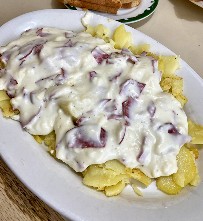 Creamed chipped beef blankets everything like a delicious Pennsylvania snow day &ndash; comfort food at its finest.