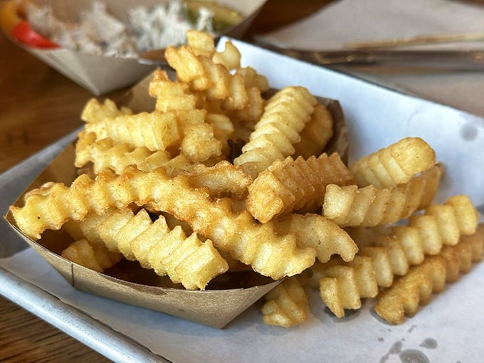 Crinkle-cut fries: the unsung heroes of any BBQ feast. Golden, crispy, and ready for their supporting role.