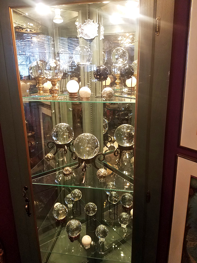 Crystal balls catching light from every angle—a mystical menagerie that would make any fortune teller green with professional envy.