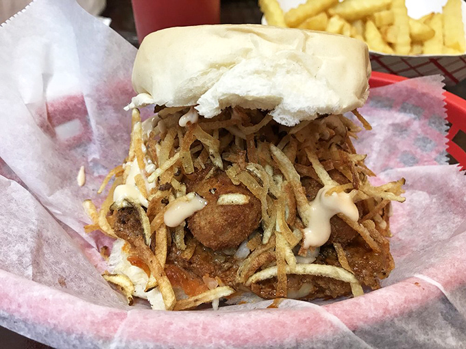The legendary Cuban frita in all its glory&mdash;a seasoned patty crowned with crispy potato shoestrings that would make royalty jealous.