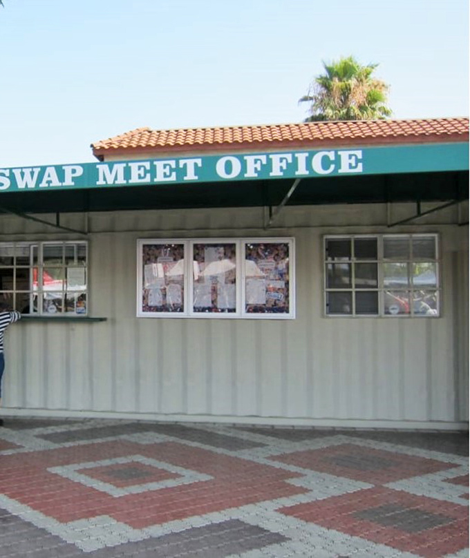 Command central! The Swap Meet Office stands ready to assist vendors and shoppers alike under that quintessential California tile roof.