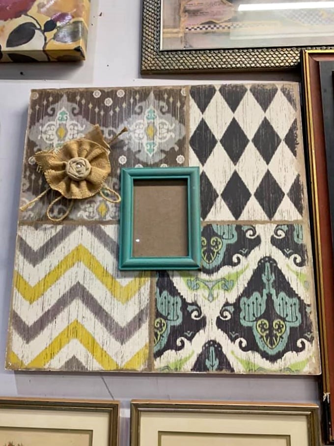 Pattern play at its finest. This decorative wall art showcases how someone's discarded d&eacute;cor becomes your home's new focal point with just a little thrift store magic.