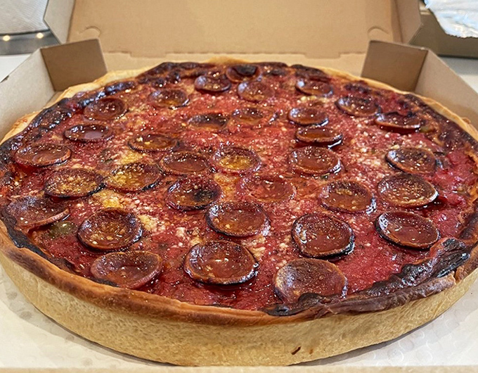 This tavern-style thin crust pepperoni masterpiece proves that sometimes the classics become classics for very good, very cheesy reasons.