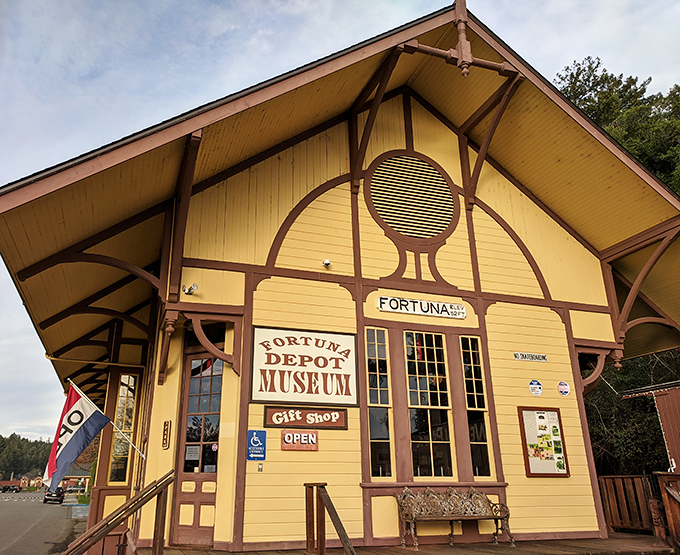 The historic Depot Museum preserves Fortuna's logging and railroad heritage in a charming Victorian-style building.