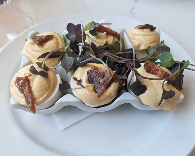 These deviled eggs with bacon are what would happen if breakfast and appetizers had a delicious love child.