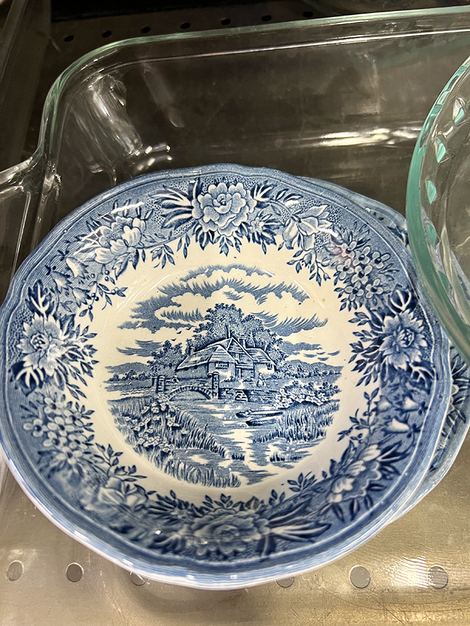 Blue willow china that whispers tales of Sunday dinners past. Grandma would approve of both the pattern and the price.