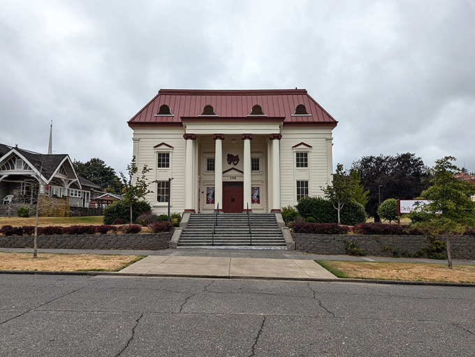 This beautiful theater building houses the Driftwood Players, proving community theater thrives when people actually care about their neighbors.