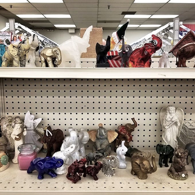 The elephant figurine collection offers a trunk show of personality. Each one carries stories from previous homes while waiting for their next adventure.
