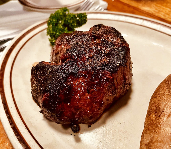This filet mignon isn't just a steak; it's a meditation on perfection&mdash;a crusty exterior giving way to a center so tender it practically dissolves on contact.