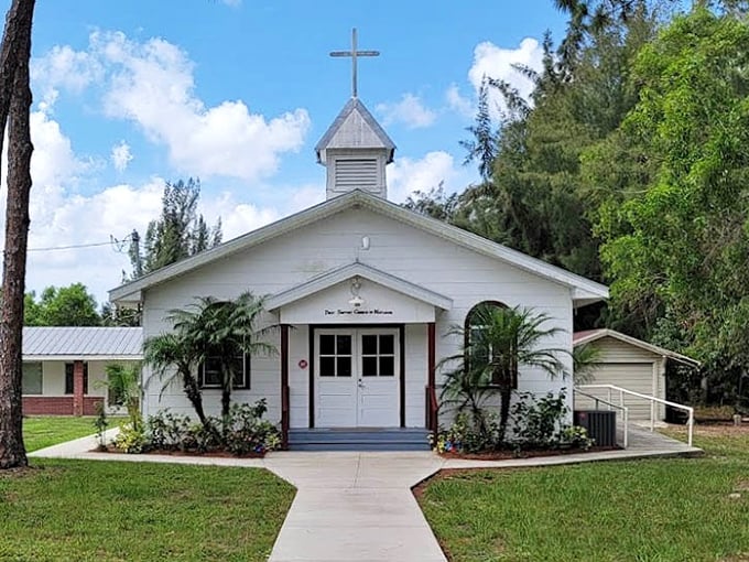 Matlacha's First Baptist Church stands as a serene white beacon amid the island's color explosion&mdash;proof that sometimes simplicity speaks volumes.