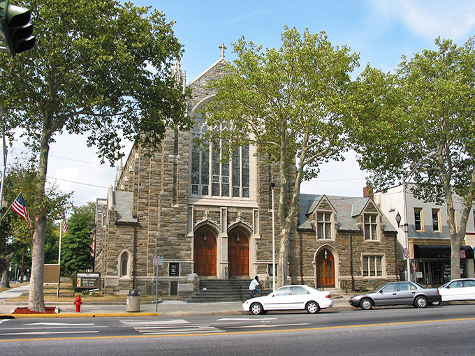 First United Methodist Church stands solid as your grandmother's faith - Gothic Revival beauty without the Gothic price tag.