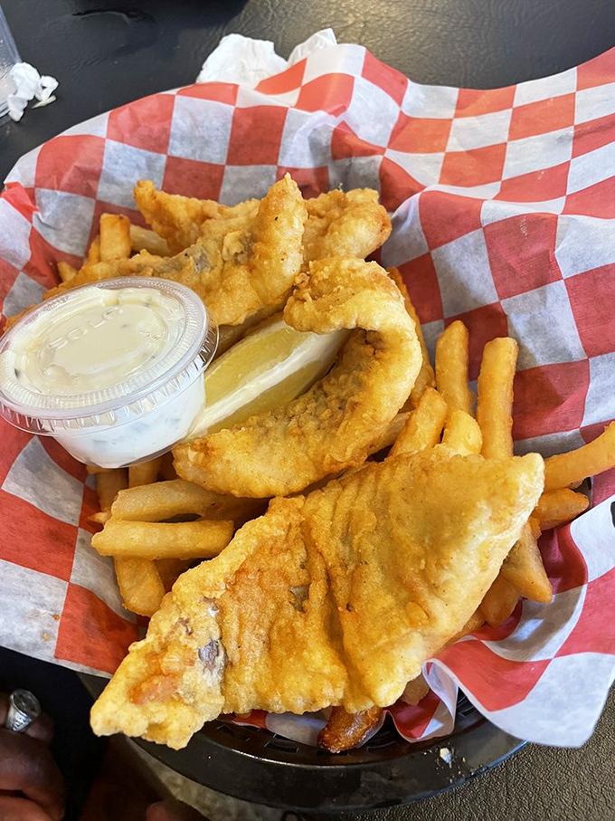 Fish and chips that would make a British pub jealous. Golden, crispy perfection surrounding flaky white fish&mdash;the kind that makes conversation stop mid-sentence.