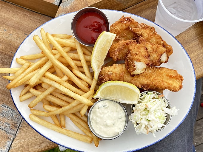 Golden-fried perfection that would make Neptune himself swim to shore. The fish practically high-fives your taste buds.