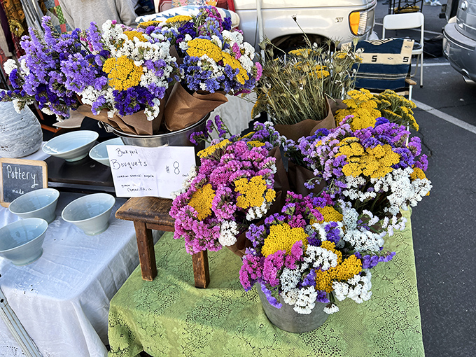 Nature's ephemeral art display: dried bouquets in purple and gold offer permanent blooms for those of us with less-than-green thumbs.