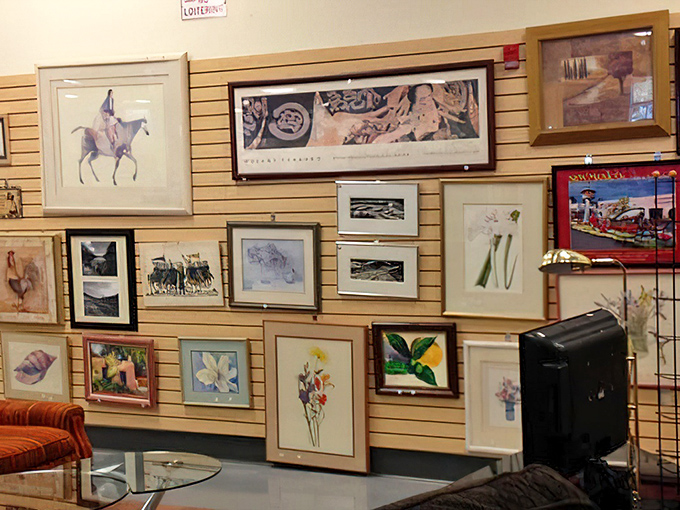 The wall art section offers everything from mass-produced prints to hidden masterpieces &ndash; someone's former living room decor ready for your creative vision.