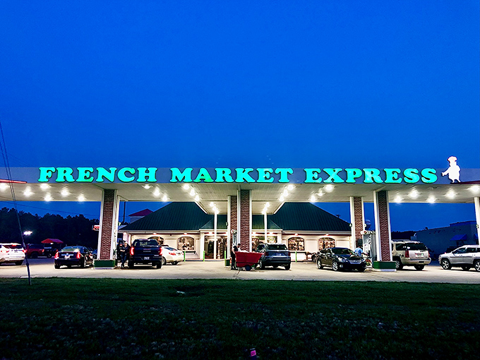 The French Market Express glows like a beacon for night owls and early birds alike—because retirement means eating whenever you darn well please.