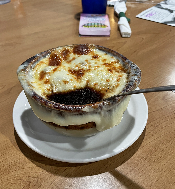 French onion soup so good it should have its own passport&mdash;that cheese pull could win Olympic medals for both distance and form.
