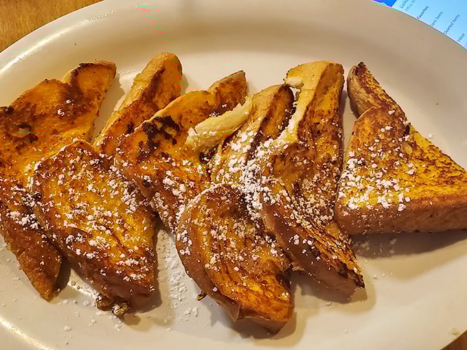 French toast dusted with powdered sugar&mdash;the kind of simple pleasure that makes you question why anyone needs molecular gastronomy.