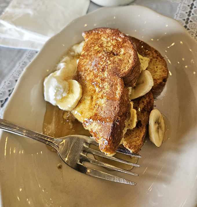 French toast that makes you understand why breakfast deserves to be served all day. Add bananas and maple syrup for a proper New England morning ritual.