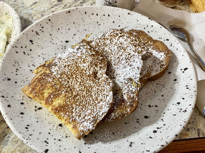 French toast that's dressed for success with a snow shower of powdered sugar&mdash;the breakfast equivalent of wearing a tuxedo to the beach.