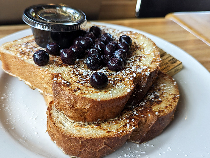 French toast that makes you question every other breakfast you've ever had. Those blueberries aren't just toppings &ndash; they're little purple jewels.