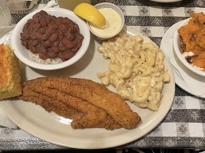 Crispy catfish that would make Huck Finn abandon his raft. The mac and cheese alongside it isn't just a side &ndash; it's a co-star.