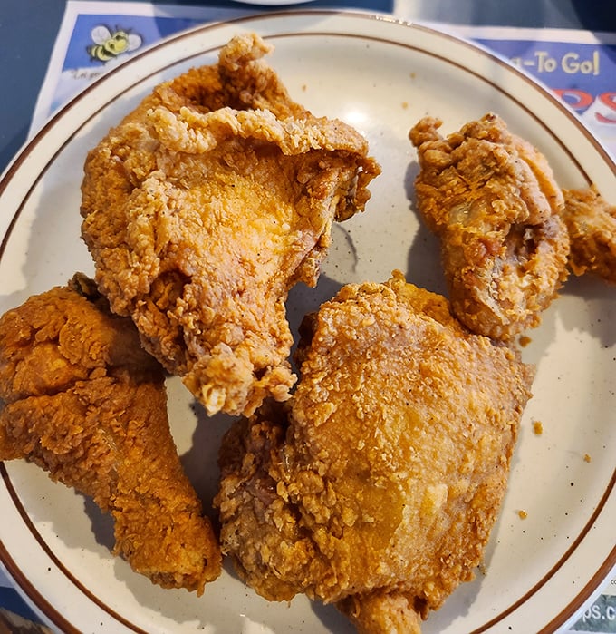 Fried chicken that would make Colonel Sanders question his life choices&mdash;golden, crispy, and unapologetically old-school delicious.